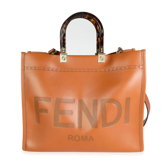 Fendi | Bags | Fendi Brown Debossed Leather Tortoiseshell Plexiglass Medium Sunshine Shopper ...
